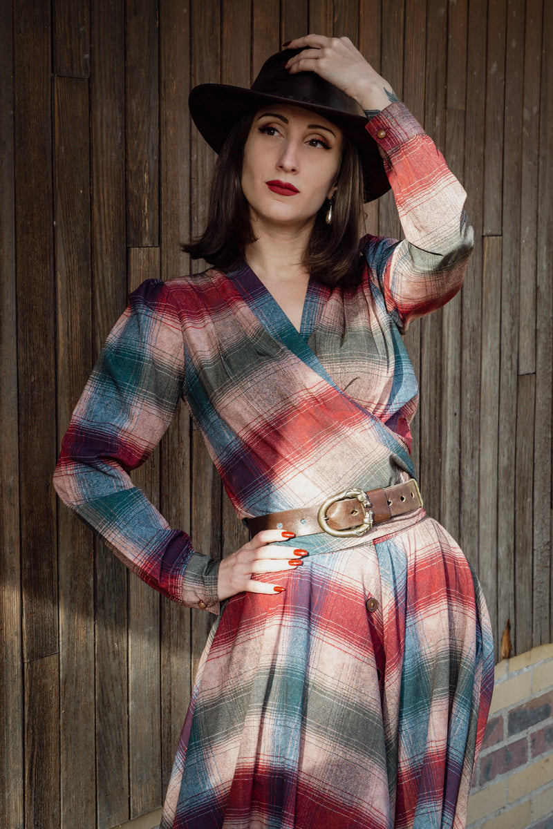 The "Darla" Long Sleeve Wrap Blouse in Cotswold Check Print, True Vint ...