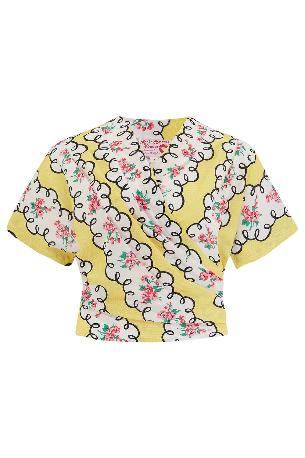The "Darla" Short Sleeve Wrap Blouse in Daydream Print, True Vintage S ...