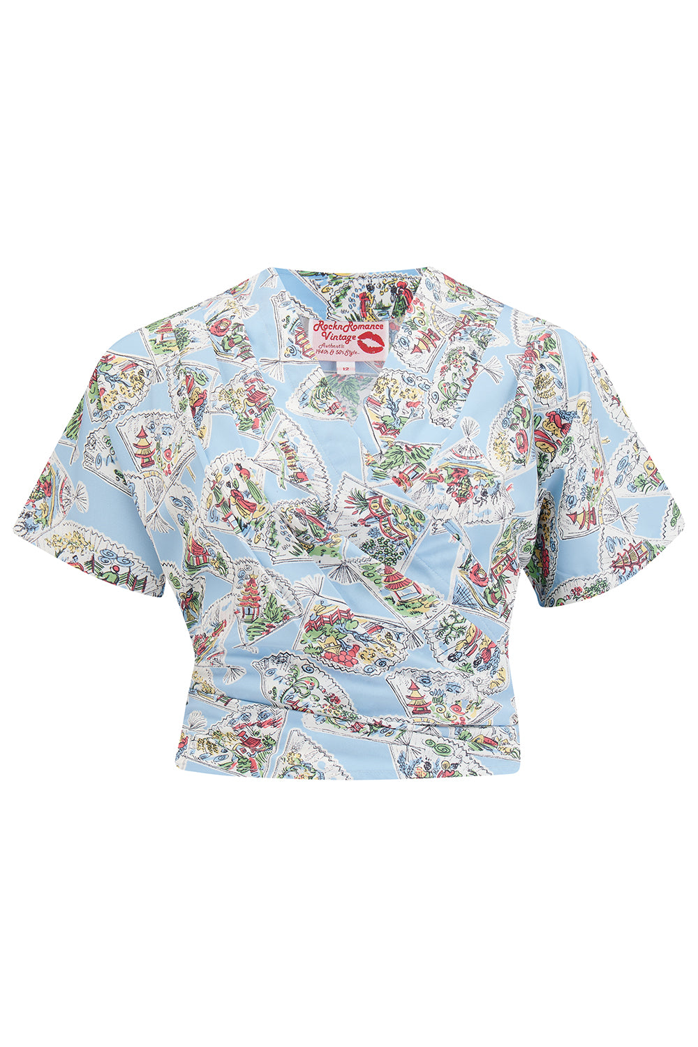 The "Darla" Short Sleeve Wrap Blouse in Pagoda Print, True Vintage Sty ...