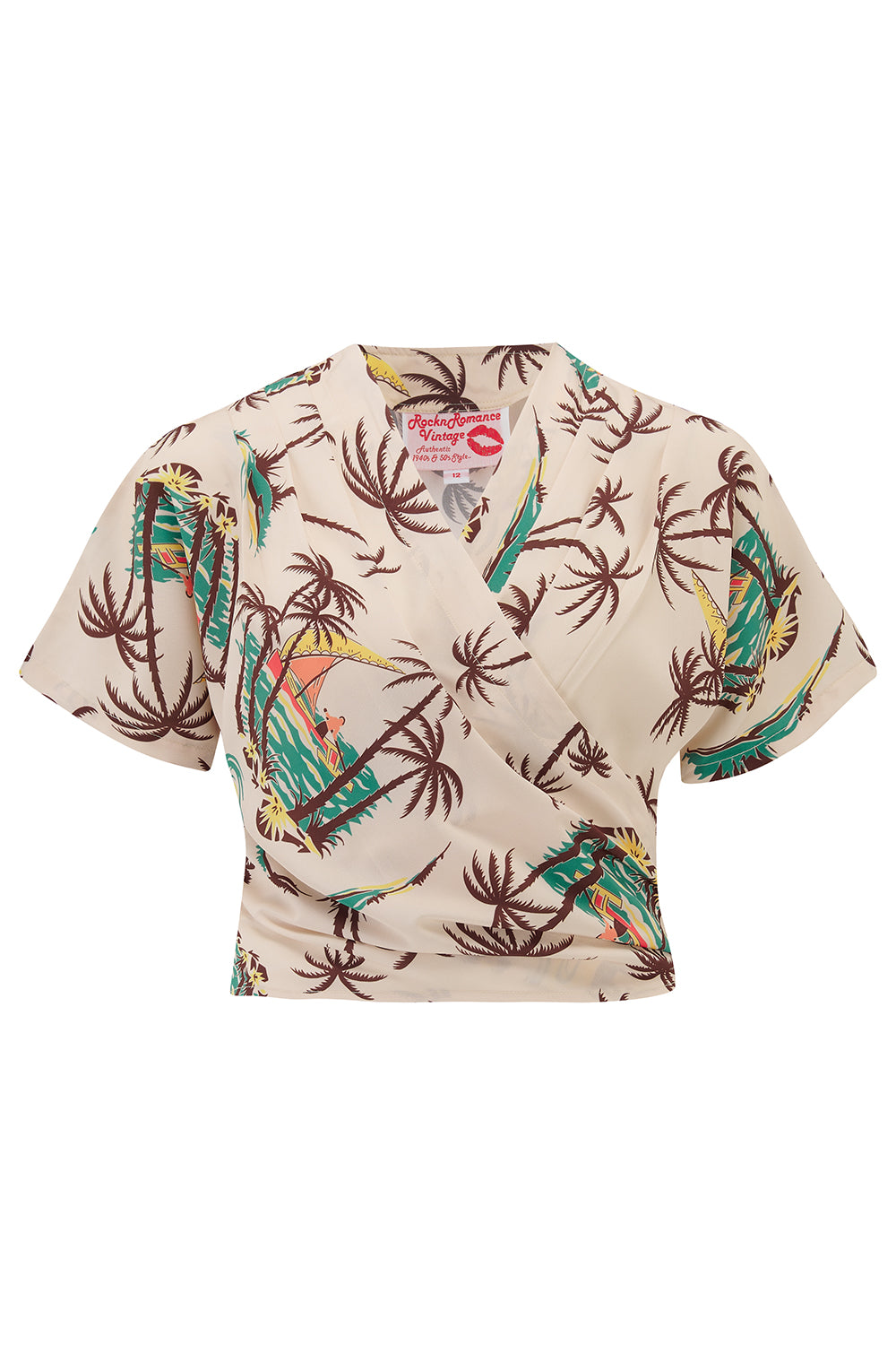 The "Darla" Short Sleeve Wrap Blouse in Tahiti Print, True 1940s-50s V ...