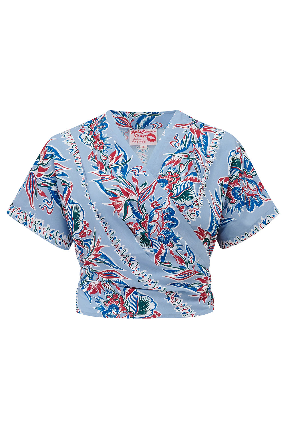 The "Darla" Short Sleeve Wrap Blouse in Polynesia Print, True 50s Vint ...