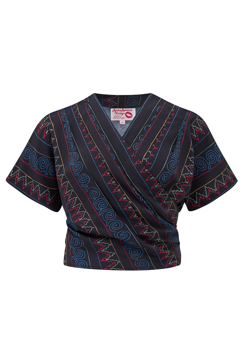 The "Darla" Short Sleeve Wrap Blouse in Panama Stitch Print, True 50s ...