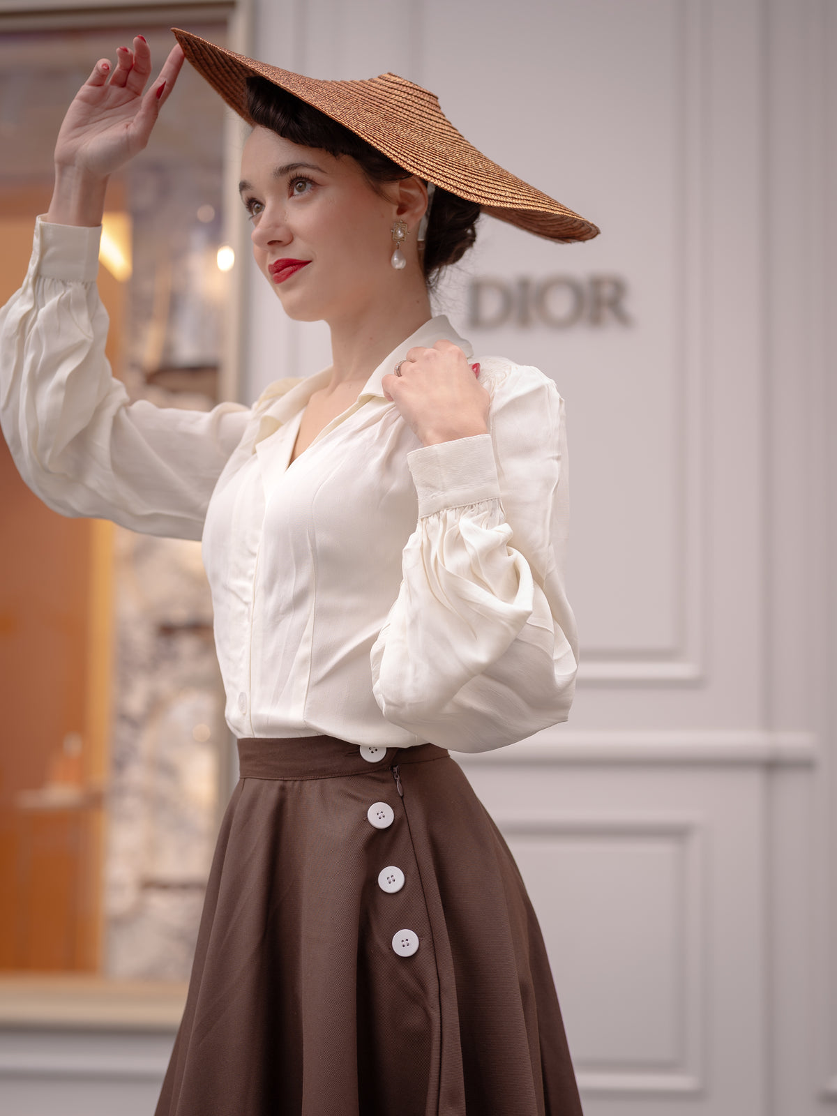 "Sylvia" Tailored Skirt in Solid Brown , Classic & Authentic 1940s Vin ...