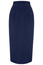 The "Jitterbug" Pencil Skirt with Kick-Pleat in Navy, Iconic 1950s Vin ...