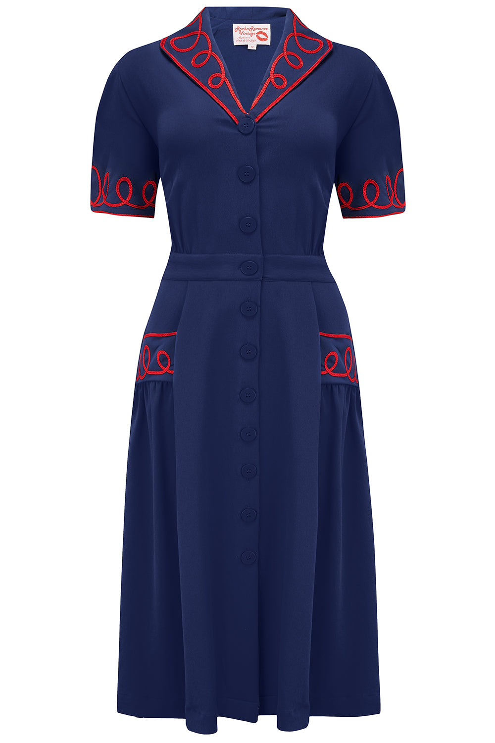 The "Loopy-Lou" Shirtwaister Dress in Navy with Contrast Red RicRac, T ...