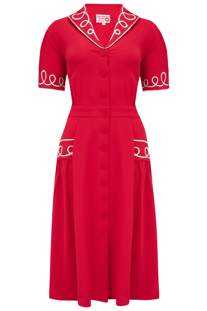 The "Loopy-Lou" Shirtwaister Dress in Red with Contrast RicRac, True 1 ...