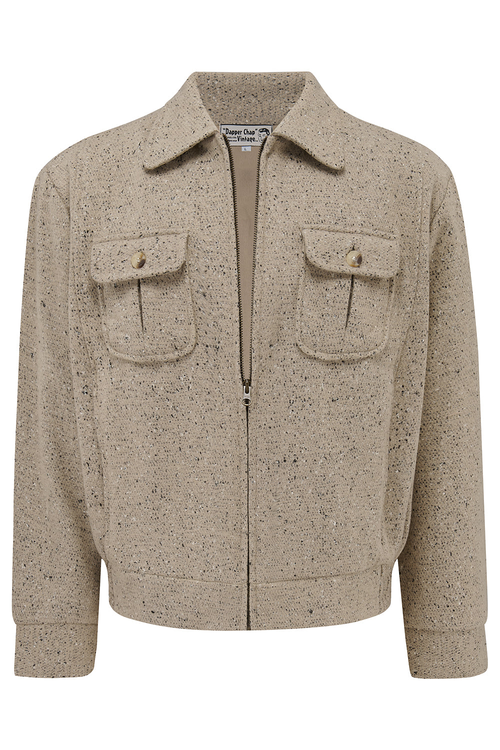 The Mens "Ricky" Sport Jacket In Stone Fleck .. 100% Wool Outer & Satin ...