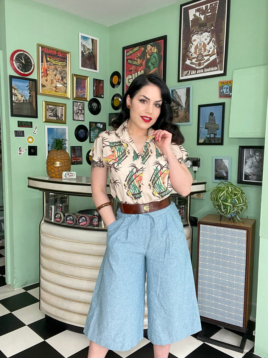 Tuck in or Tie Up "Maria" Blouse in Tahiti Print, Authentic 1940s-50s ...