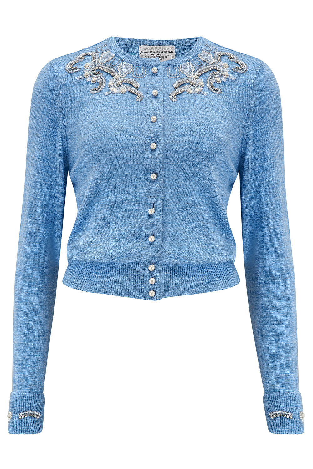 The Beaded Cardigan in Marl Blue, Stunning 1940s Vintage Style – Rock n ...