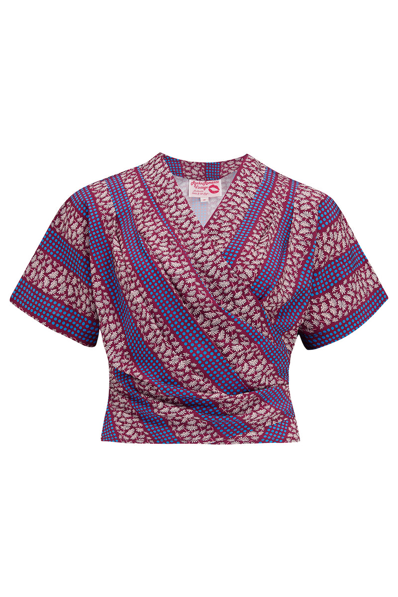 The "Darla" Short Sleeve Wrap Blouse in Dotty Deco Print, True Vintage ...