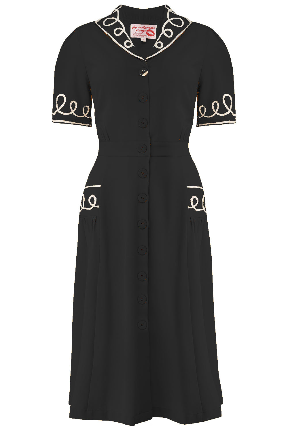 The "Loopy-Lou" Shirtwaister Dress in Black with White Contrast RicRac ...