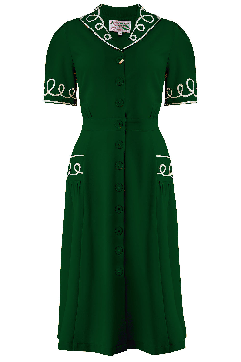 The "Loopy-Lou" Shirtwaister Dress in Green with White Contrast RicRac ...