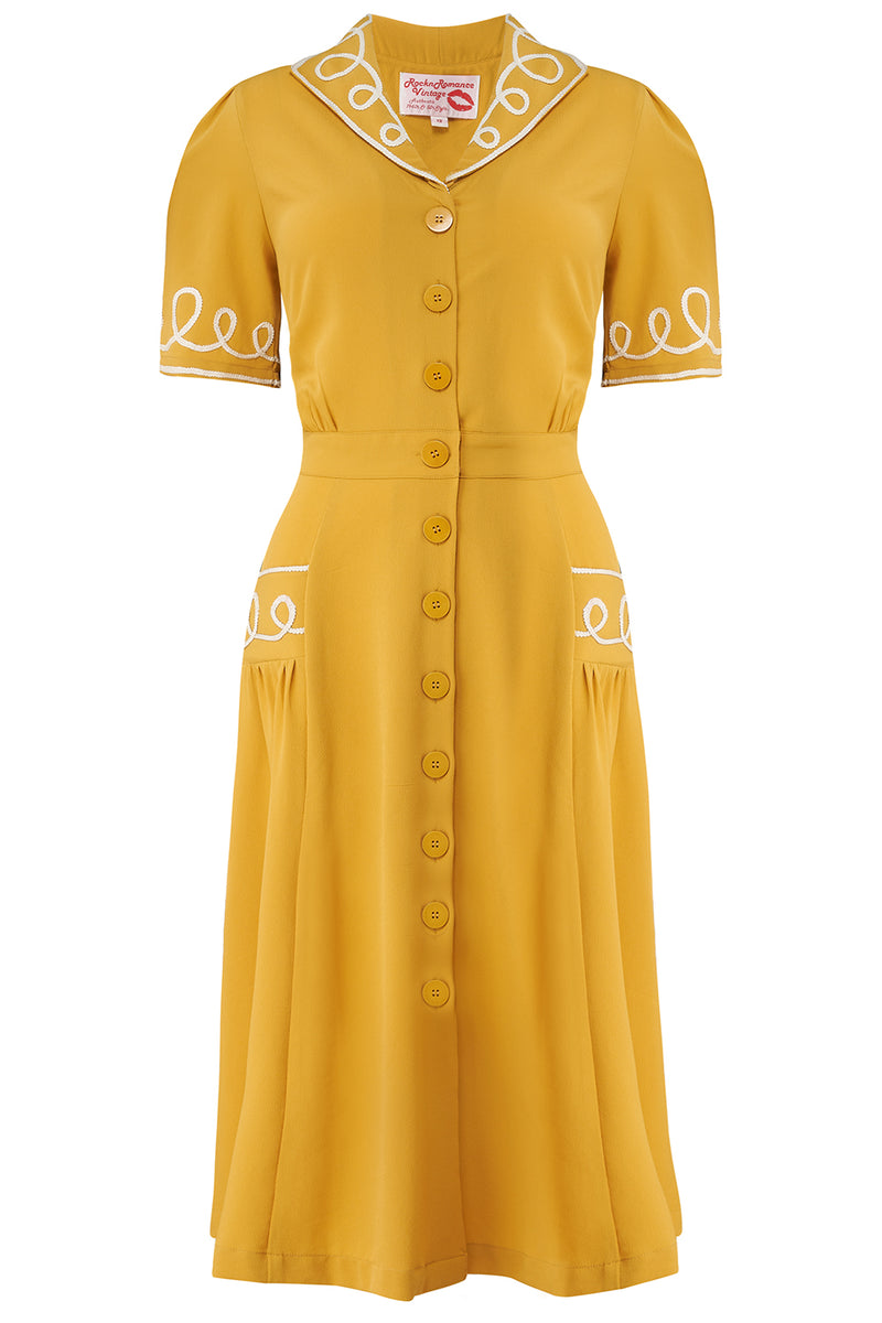 The "Loopy-Lou" Shirtwaister Dress in Mustard with Contrast RicRac, Tr ...