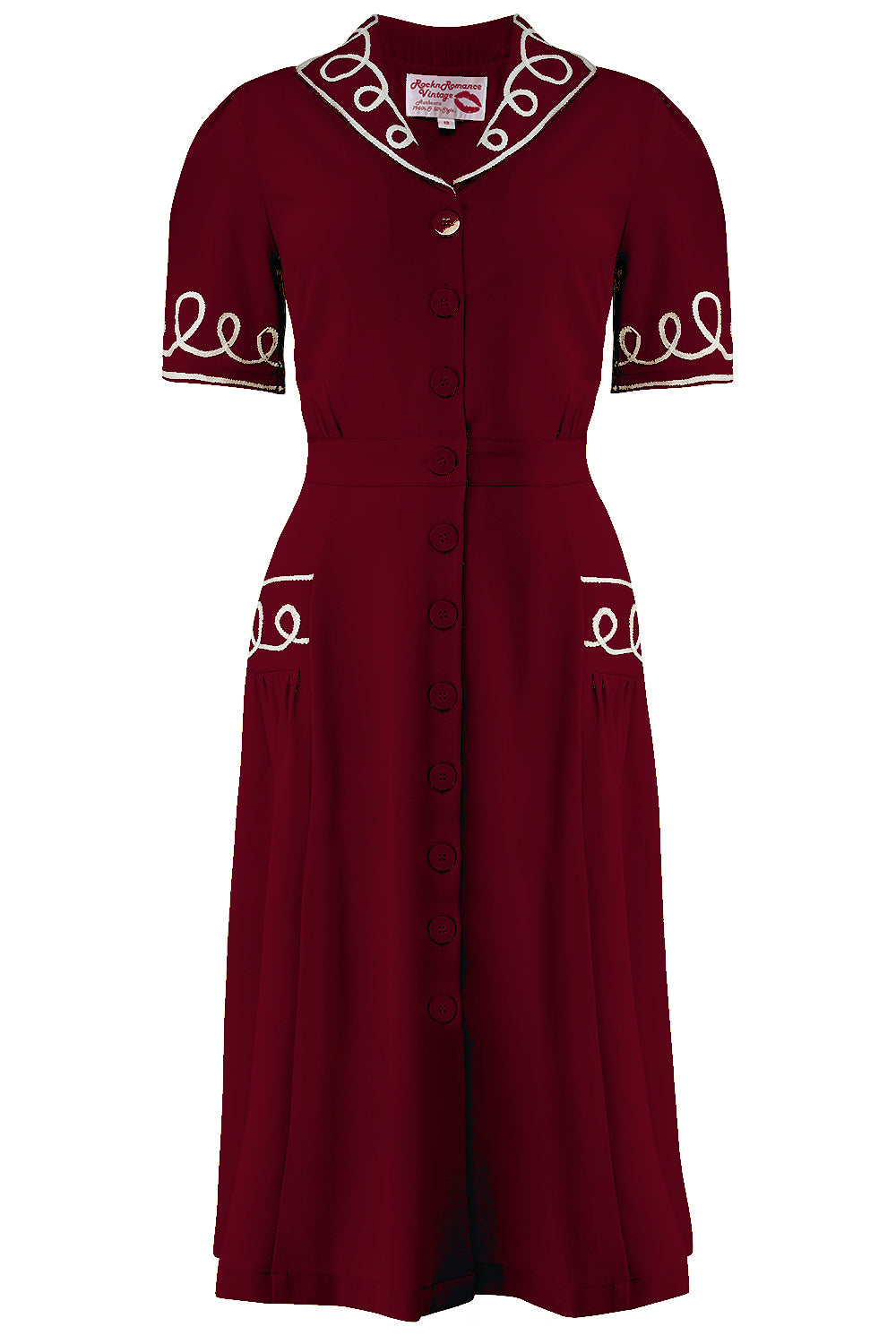 The "Loopy-Lou" Shirtwaister Dress in Wine with Contrast RicRac, True ...
