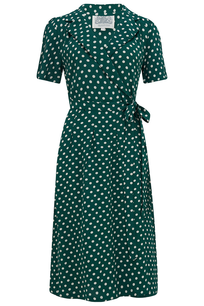 "Peggy Wrap Dress Green Polka , Classic 1940s True Vintage Style – Rock ...