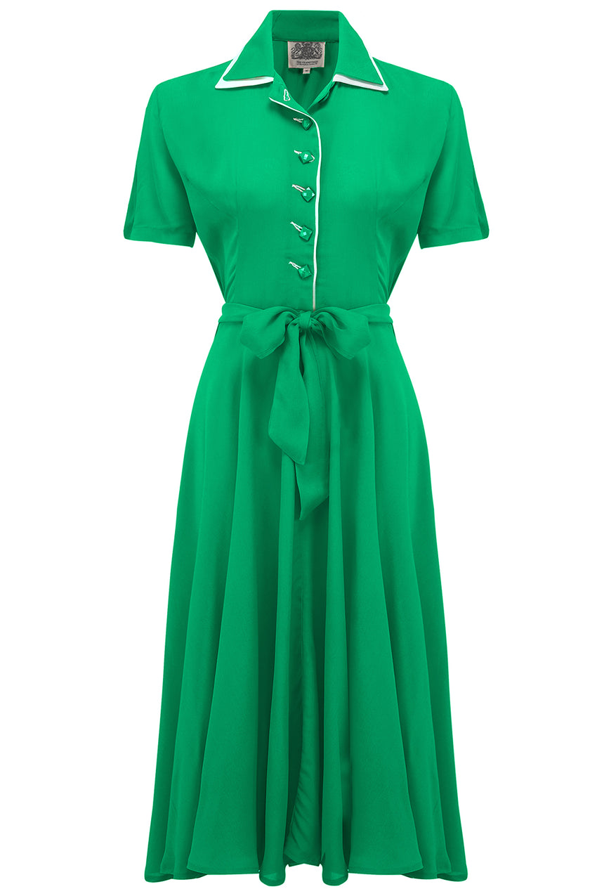 "Mae" Tea Dress in Apple Green with Cream Contrasts, Classic 1940s Vin ...